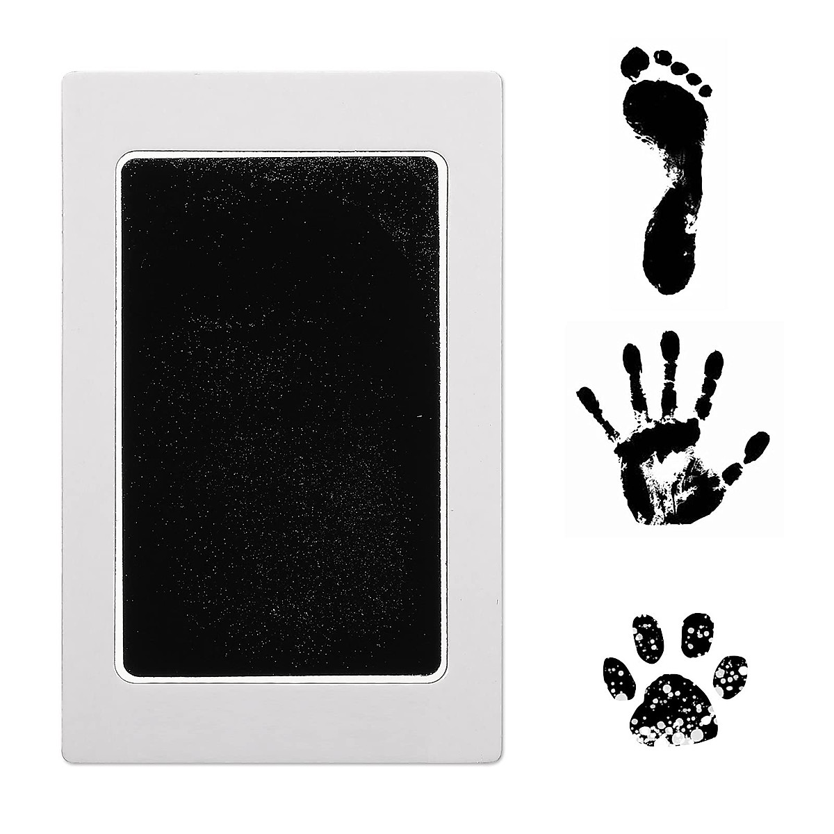 Outus Baby Inkless Handprint and Footprint Kit 6 Safe Hand and Foot Ink Pad Clean Touch Paw Print Stamp and 12 Card for Newborn Registry Family Keepsake Baby Shower Present, Black Color