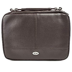 Christian Art Gifts Faux Leather Bible Cover for Men and Women | Ichthus Jesus Fish Emblem Zippered Two-Fold Organizer Case for Bible or Book w/Handle