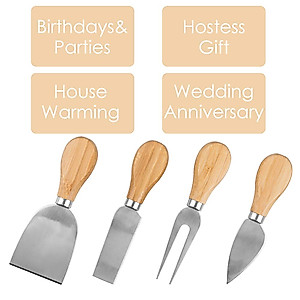 DaKuan Wood Handle Cheese Knives Spreaders Set with Blank Toothpick Flags, 10 Pieces Cheese Slicer Cheese Cutter Condiment Knives Set and 100 Pieces White Flags Labeling Cheese Markers