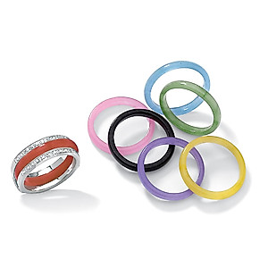 PalmBeach Sterling Silver Multicolor Jade 8 Piece Interchangeable Ring Set Sizes 5-10 Size 8