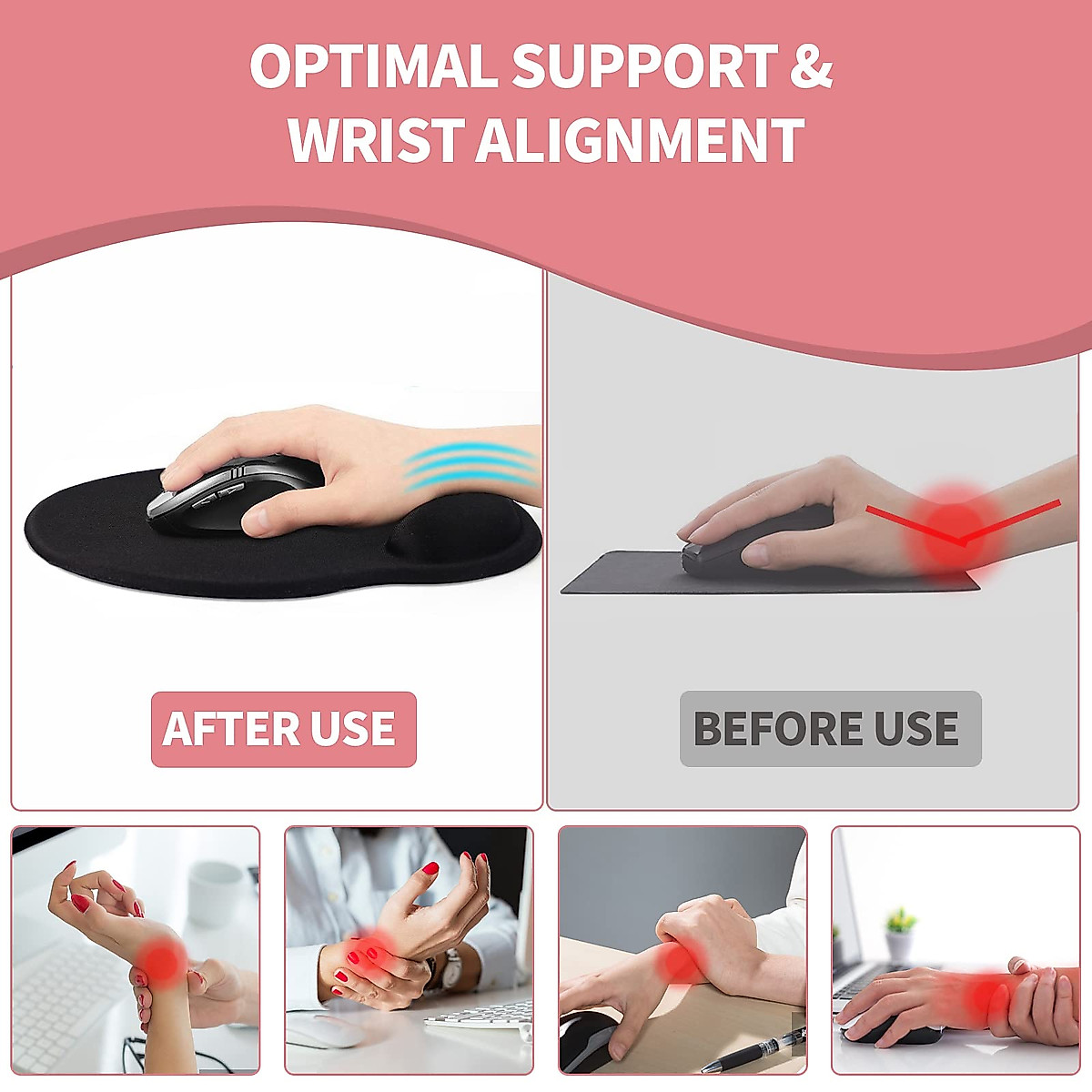 eulps Mouse Pad with Wrist Rest, Comfortable Computer Mousepad with Gel Wrist Support Smooth Surface and Non-Slip PU Base for Pain Relief, Laptop, Office & Home (Rose)