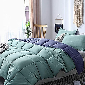 KASENTEX All Season Down Alternative Quilted Comforter Set Reversible Ultra Soft Duvet Insert Hypoallergenic Machine Washable, King, Turquoise Sea Green/Twilight Blue