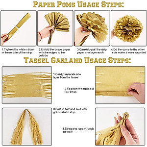 Gold Birthday Party Decorations Set Happy Birthday Decorations for Women Girls- Happy Birthday Banner Backdrop Gold and White Balloons Tassel Curtains Gold Dot Tablecloth Birthday Party Supplies