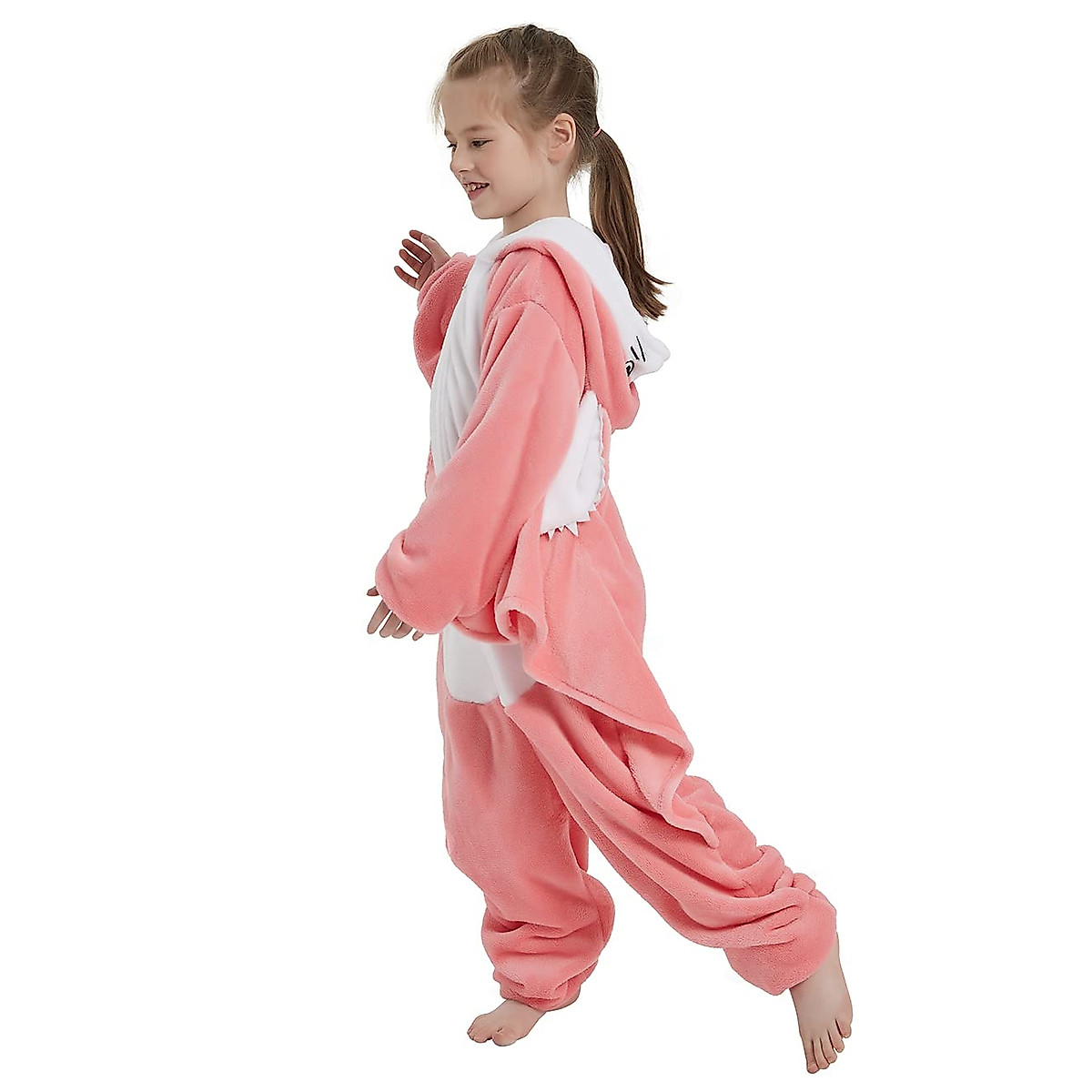 ABASACO Flying Squirrel Onesie Kids Plush Animal Costume One Piece Pajamas Girls Teen Halloween Cosplay Sleepwear Pink 10-11 Years