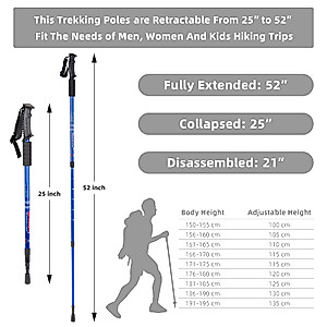 Aihoye Trekking Poles, Collapsible Lightweight Shock-Absorbent Hiking walking Sticks Adjustable Aluminum Hiking poles for Women Men Kids, 2 Pack(blue)