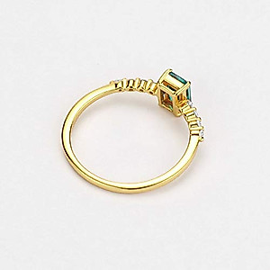 Michooyel S925 Dainty Emerald Baguette Rings CZ Band Rings 18K Gold Plated Sterling Silver Fine Jewelry for Women