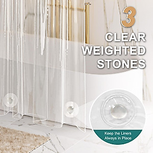AmazerBath Heavy Duty Shower Curtain Liner 12 Gauge, 72 x 84 Inches Clear Shower Curtain Liner with 3 Clear Stones and 12 Grommet Holes, Weighted Plastic Shower Curtain Liner