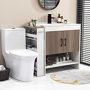 IFANNY Slim Storage Cart, 4-Tier Rolling Cart with Handle, Laundry Cart Between Washer and Dryer, Wood Spice Rack Next to Fridge, Narrow Shelving Unit for Kitchen, Bathroom, Small Spaces