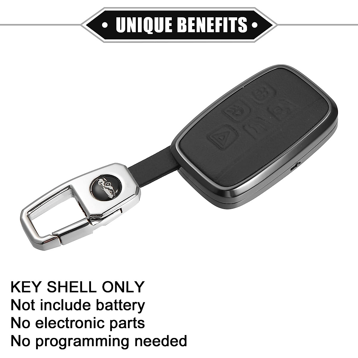 VekAuto Car Smart Key Fob Case Kit Compatible for Jaguar F-Type, Protective Faux Leather Black Keyless Entry Remote Cover with Key Chain
