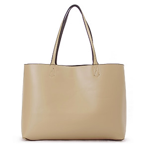 Overbrooke Reversible Tote Bag, Black & Sand - Premium Vegan Leather Womens Shoulder Tote