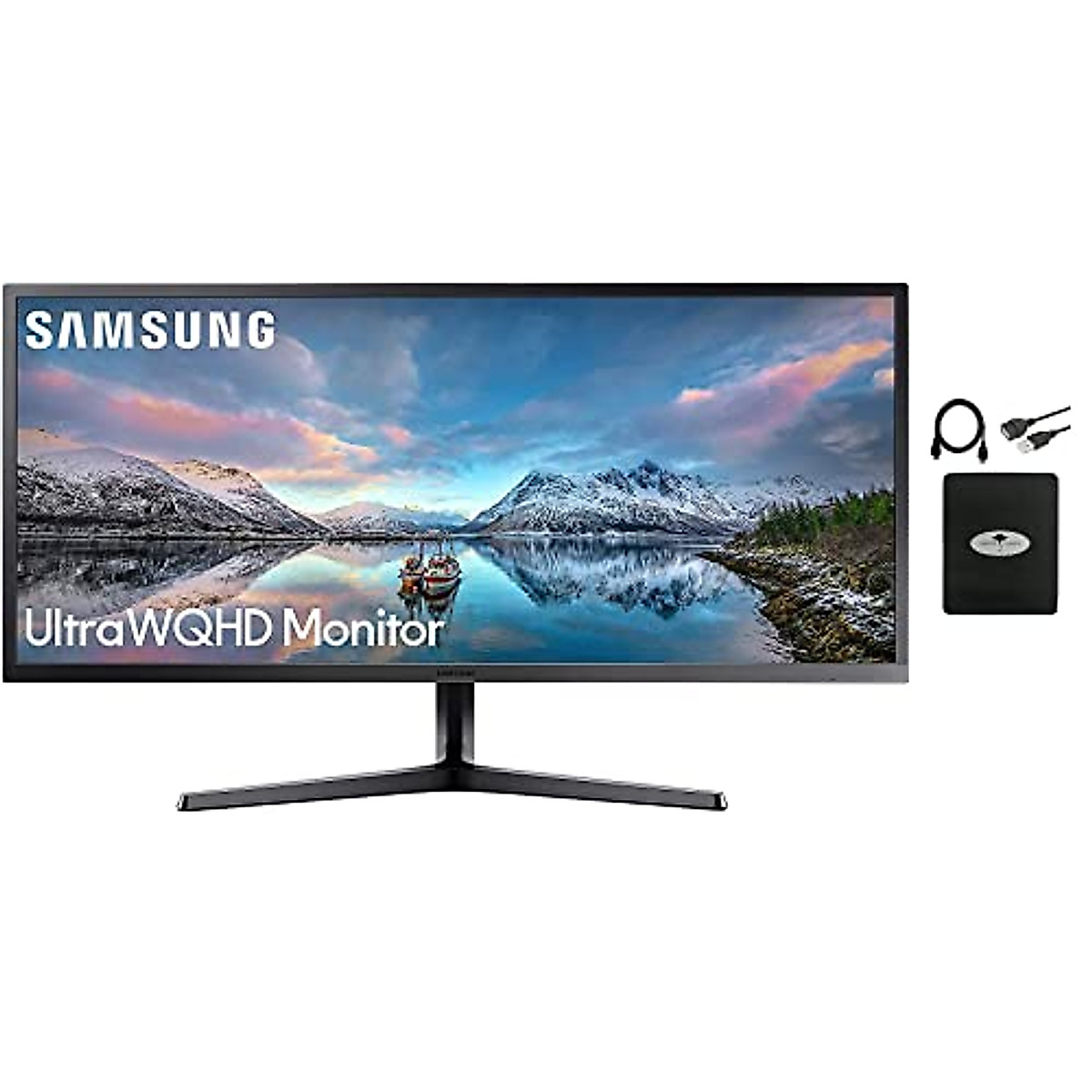 SAMSUNG 2021 34" Class Ultrawide Monitor Flat 3 for Business and Student, 21:9 Wide Screen, 3440 x 1,440 Ultra WQHD, 4ms Response Time, 75Hz Refresh Rate, PBP and PIP w/Ghost Manta Accessories