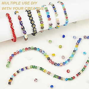 PH PandaHall 10 Strands Assorted Lampwork Beads Random Millefiori Beads Mixed Style Millefiori Lampwork Glass Beads Glass Loose Beads Spacer Beads for Jewelry Making - 13.8"~15.7"