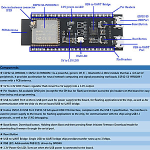DIYmall 2PCS ESP32-S3-DevKitC-1-N16R8 ESP32 S3 Development Board ESP32-S3-WROOM-1 Module Wi-Fi+BT 16MB Flash 8MB PSRAM for Arduino ESP