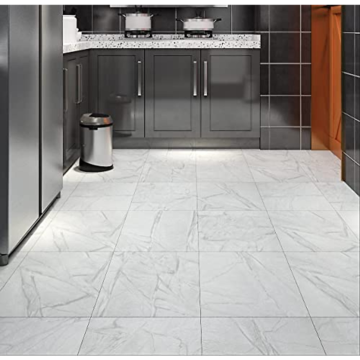 Livelynine 32-Pack White Peel and Stick Floor Tile Waterproof Vinyl Sheet Flooring Self Adhesive White Floor Tiles for Bathroom Kitchen Basement Bedroom Renter Friendly Laminate Flooring 12x12 Inch