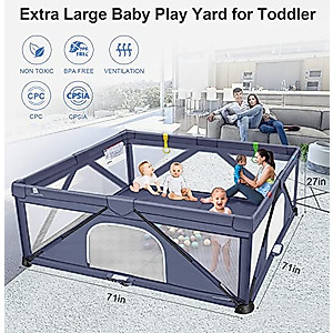 A ALFRESCOOL Foldable Baby Gate Playpen, 71"x71"(35 sq. ft Space), Extra Large Playards for Toddler, Indoor & Outdoor, Kids Activity Center, Suitable for Home Travel Picnic