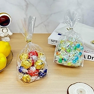 Cherodada 6"x 9" 100 Pcs Clear Cellophane Treat Bags with Thank You Stickers and Twist Ties, Bottom Gusset Bags Gift Bags for Small Party Favor Packaging, Small Gift Wrapping, Food Storage