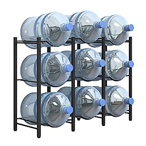 mocomax 5 Gallon Water Jug Rack, Detachable Water Bottle Holder for 9 Bottles, 3 Tier Heavy Duty Water Cooler Jug Rack, Water Bottle Organizer Storage Rack for Kitchen, Office, Living Room, Black