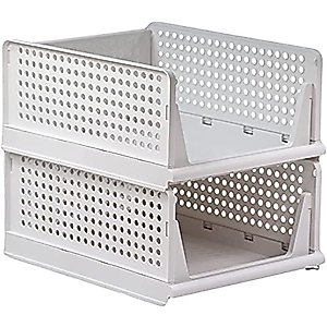Bee Neat Plastic Stackable Storage Drawers and Closet Storage Bins for Clothes, Food, Snacks, Vegetables and Toys - Plastic Closet Organizer & Drawers for Storage Organizer - 2 Pack Large - White