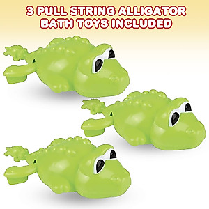 ArtCreativity Pullback String Alligator Bath Toys for Kids, Set of 3, Swimming Water Toys for Bathtub, Pool, and Lake Fun, Adorable Aquarium Birthday Party Favors for Boys and Girls
