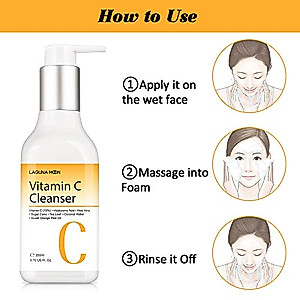 Lagunamoon Vitamin C Facial Cleanser, Cleanse & Hydrating, Reduce Fine Line Wrinkles Anti-Aging, Perfect Face Wash with Natural Ingredients for All Skin Types (200ml / 6.76 Oz)