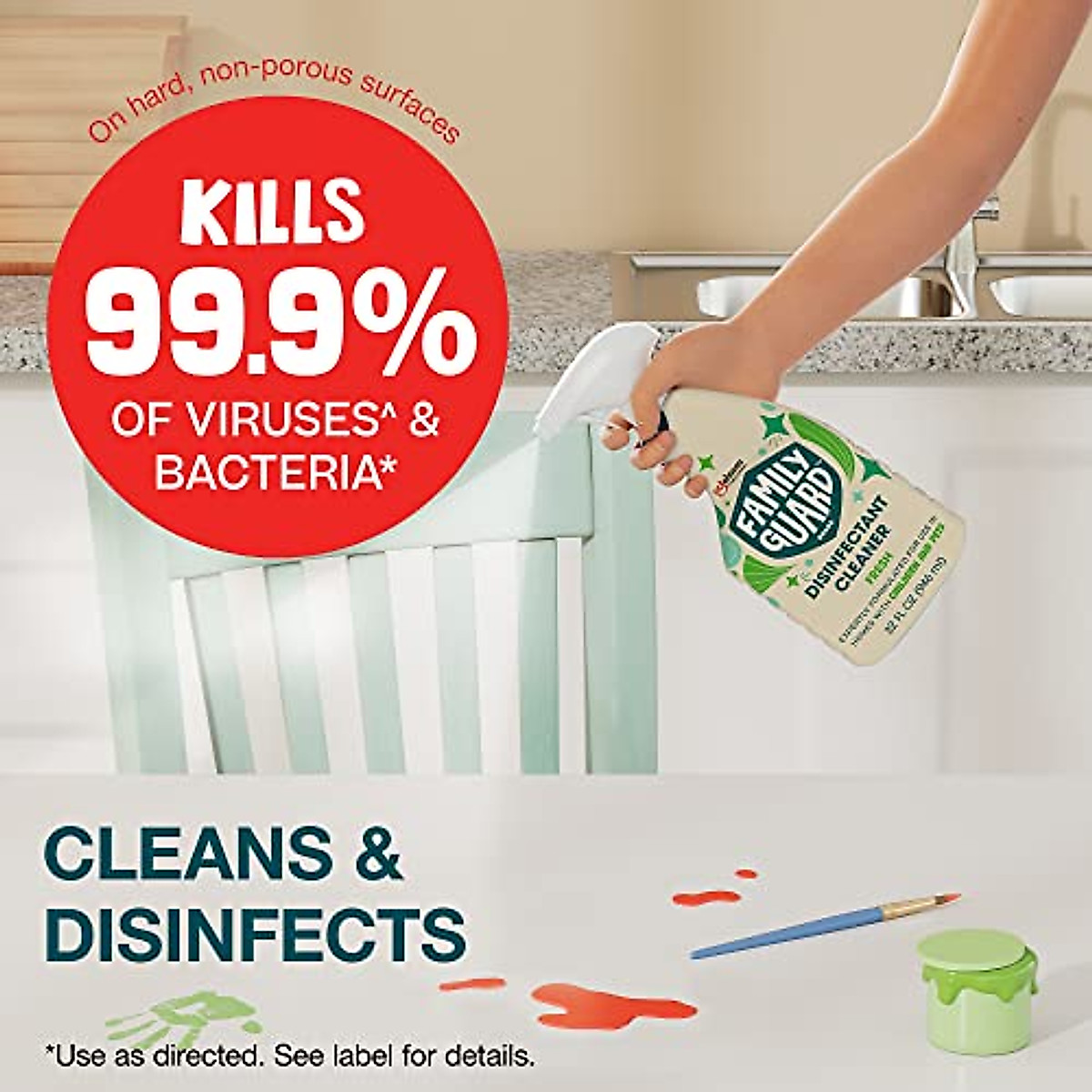 Family Guard Brand Disinfectant Spray Trigger & Multi Surface Cleaner, Antibacterial Spray, Expertly Formulated for Use In Homes with Children & Pets, Fresh Scent, 32 oz (Pack of 1)