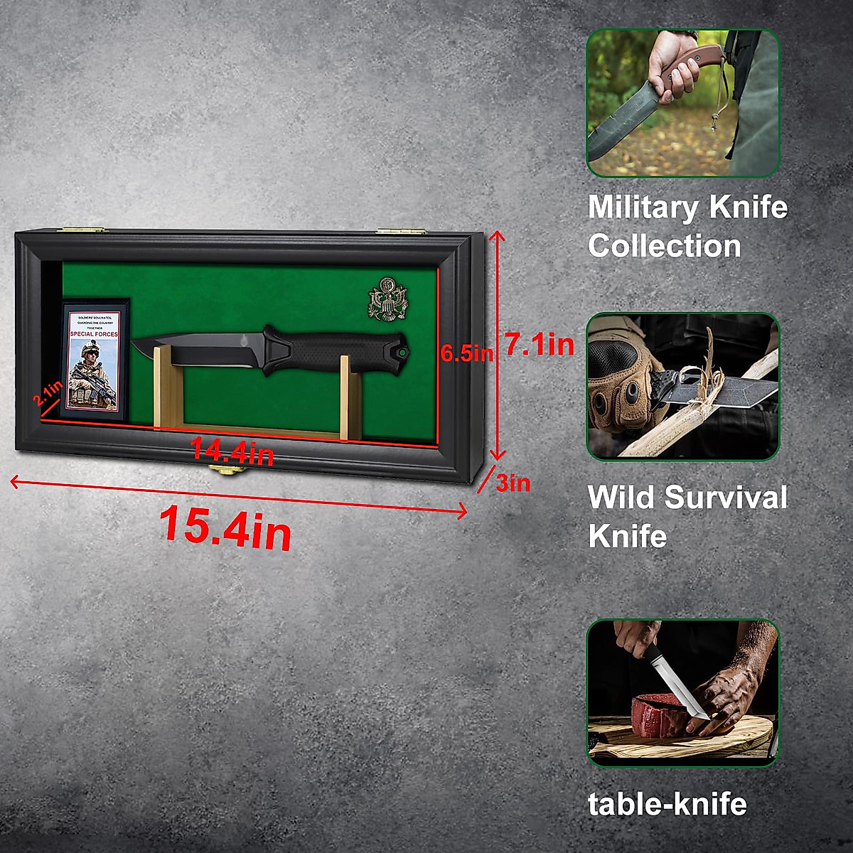HOROW Knife Display Case Collect Pocket Knife Display Stand Military Folding Single Knife Shadow Box Wall Mount Cabinet with Uv Protection Acrylic Lockable Collectibles Knife-Black