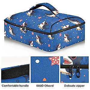Kcldeci Insulated Thermal Food Carrier Insulated Casserole Carrier for Hot or Cold Food,Cute Shark Cartoon Insulated Tote Bag for Potluck Cookouts Parties Picnic,Lasagna Lugger