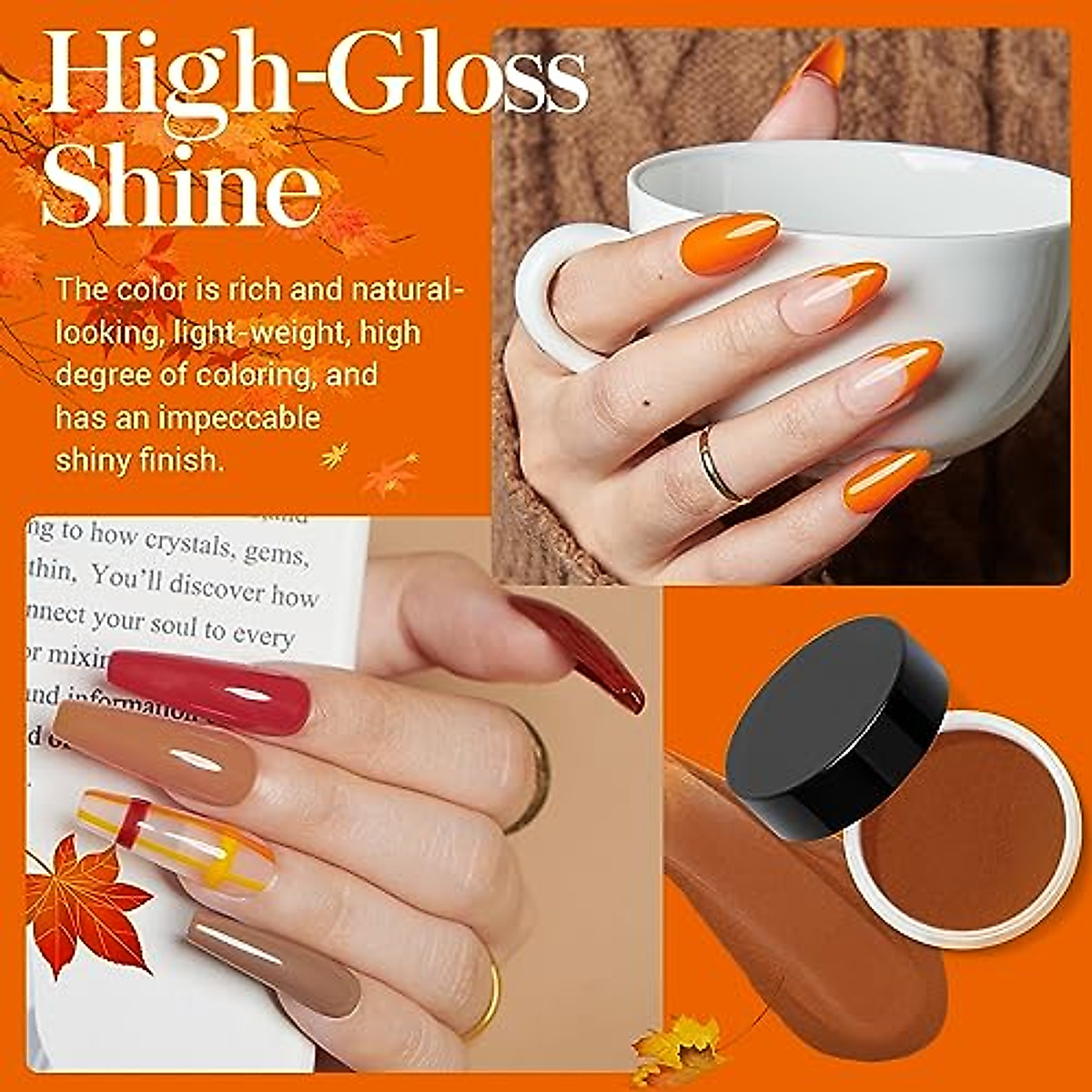 AZUREBEAUTY 29 Pcs Dip Powder Nail Kit Starter, Fall Limited Orange Glitter Red Green 20 Colors Acrylic Dipping Powder Liquid Set with Base/Top Coat for French Nails Art Manicure Beginner DIY Salon