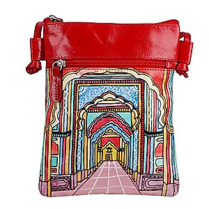Shop LC SUKRITI Red Color Traditional Palace Corridor Pattern Hand Painted Leather Crossbody Bags for Women