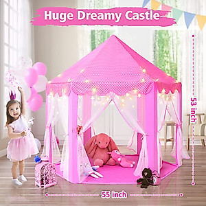Monobeach Princess Tent Girls Large Playhouse Kids Castle Play Tent with Star Lights Toy for Children Indoor and Outdoor Games, 55'' x 53'' (DxH)