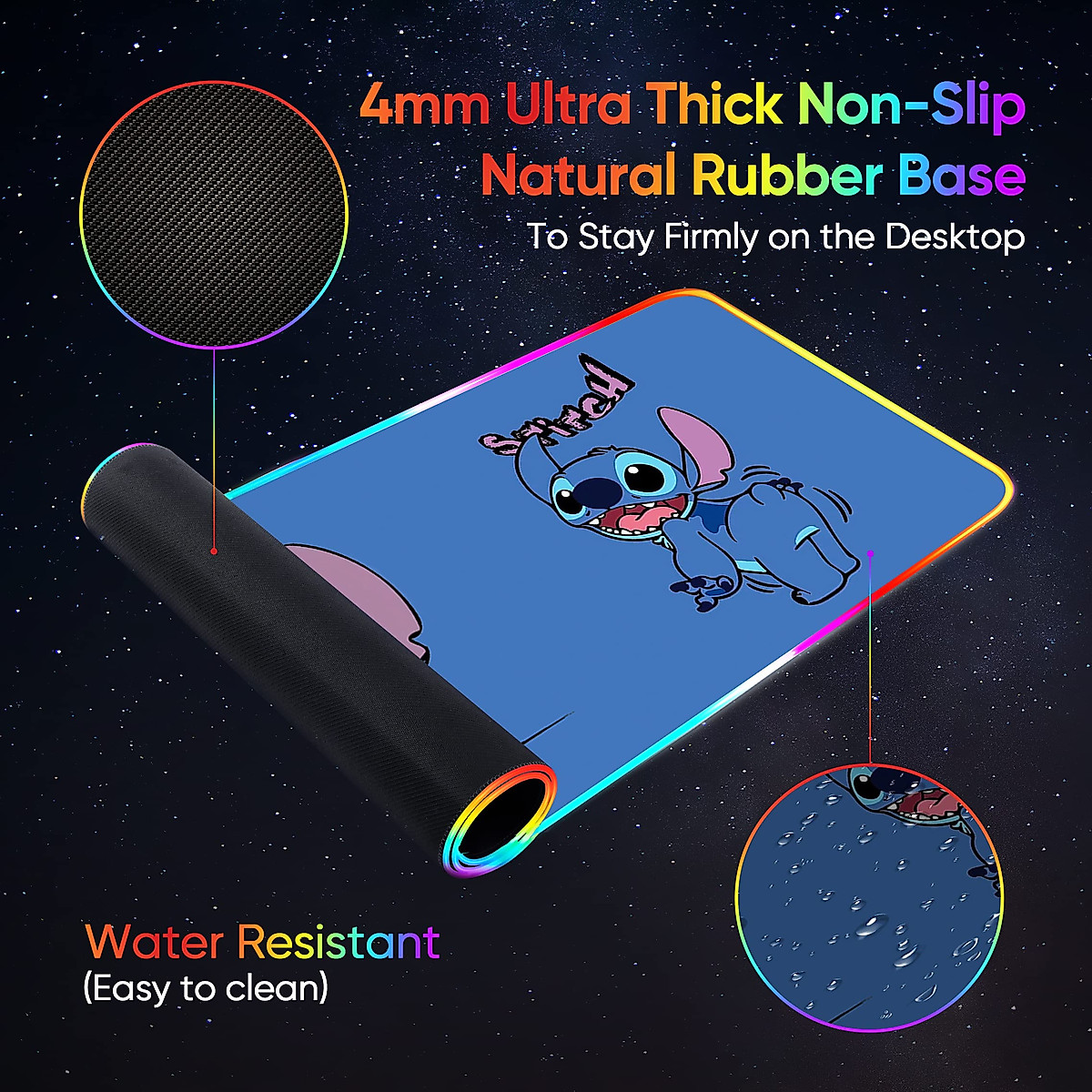 RGB Gaming Mouse Pad,Cartoon Stitch Large Gaming Mouse Pad with 14 Lighting Modes,Waterproof Computer Keyboard Desk Mat 31.5×11.8 inches (Stitch B)