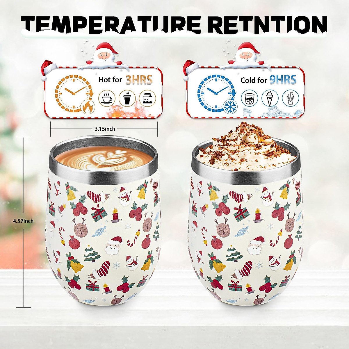 StarSpeed 12OZ Christmas Stainless Steel Wine Tumbler with lid. Stemless Double Wall Insulated Wine Tumbler. Christmas Wine Glass is suitable for different scenes, parties,outdoor, gifts