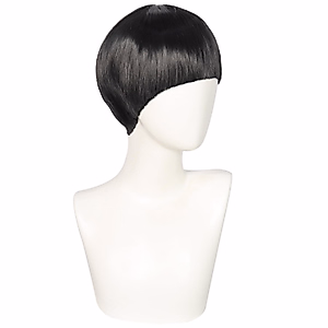 ANOGOL Hair Cap + Short Black Bowl Cut Wig Men with Bangs Mushroom Wigs 60s Wig Mens Funny Wigs for Movie Halloween Cosplay Costume Party