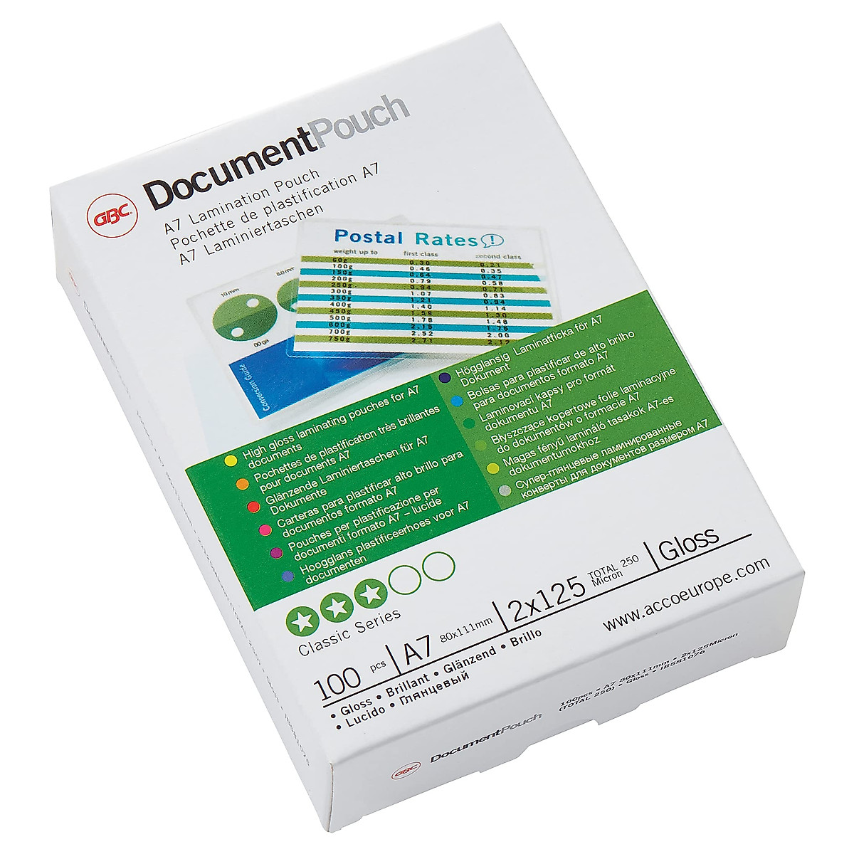 GBC Document Laminating Pouches A7 2X125 Micron Gloss (100 Pack)