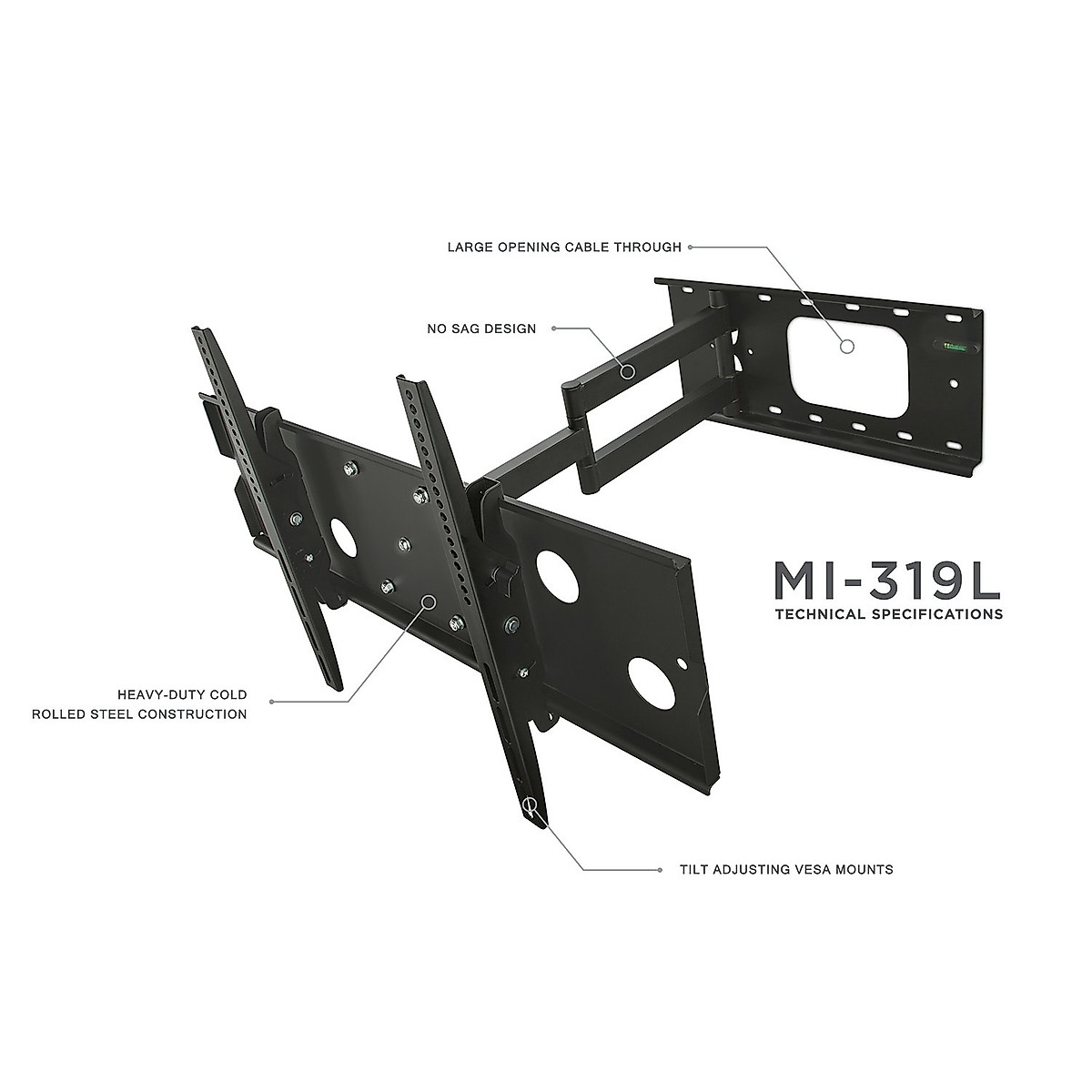 Mount-It! Long Arm TV Wall Mount with 26 Inch Extension, Swing Out Full Motion Design for Corner Installation, Fits 40 50, 55, 60, 65, 70 Inch Flat Screen TVs, 220 Lb Capacity