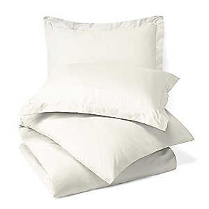 600 Thread Count Off White Oversized Queen Size Duvet Cover Set, 3 Piece Double Brushed Cotton Duvet Cover with Button Closure, 1 Oversized Queen Duvet Cover (98 x 98) inches and 2 Pillow Shams