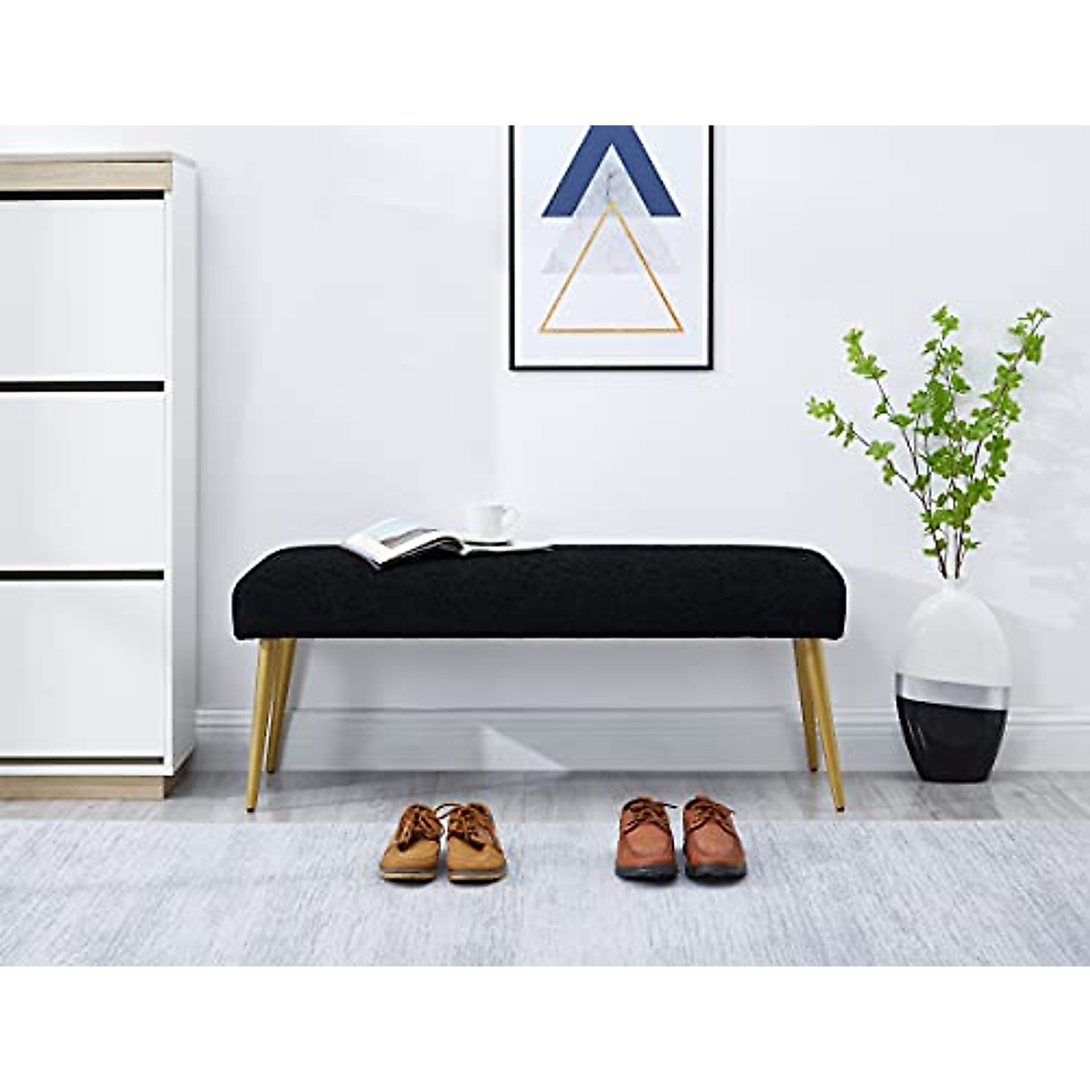 Ball & Cast Upholstered Bench, 44"W, Black