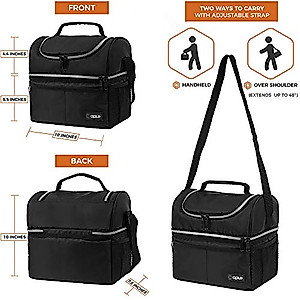 OPUX Lunch Box For Men Women, Insulated Large Lunch Bag Adult Work, Double Decker Lunchbox Meal Prep, Dual Compartment Leakproof Lunch Cooler, Soft Lunch Pail Tote Boys Girls Kids School, Black 16 Can
