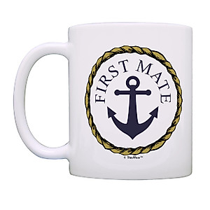 Captain and First Mate Couples Sailing Nautical Mug Bundle 2 Pack 11oz Ceramic Coffee Mugs Set
