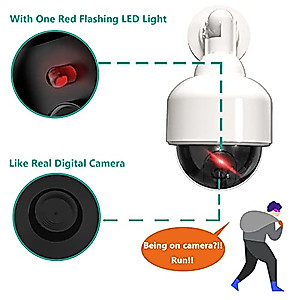 WALI Dummy Fake Security Dome Camera with 1 Flashing Red LED Light and Security Alert Sticker Decal, Indoor Outdoor Use (DOW-1), White