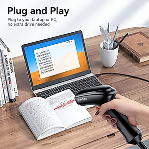 Kedida Barcode Scanner, Handheld Inventory 1D Bar Code Scanners for Computer, Automatic Label UPC EAN Reader with 6ft/2m Long USB Cable Used for Supermarket Warehouse Library and More