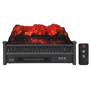 Tesmula 23 Inch Fake Wood Without Frame Embedded 1400W Single Color Electric Fireplaces, Fake Wood, Heating Wire, with Small Remote Control Black