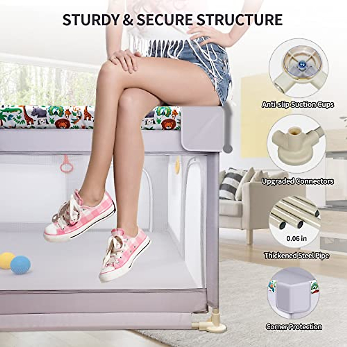 Baby Playpen, 2NLF playpen for Babies and Toddlers, 71 x 59 Inches Extra Large Baby Play Yards with Zoo Print, Infant Safety Gates with Breathable Mesh, Indoor Kids Activity Center, Anti-Fall Baby Pen