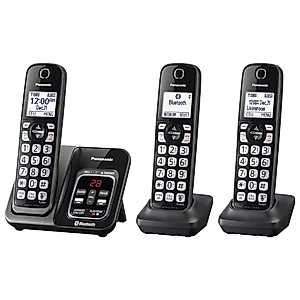 PANASONIC Expandable Cordless Phone System with Link2Cell Bluetooth, Voice Assistant, Answering Machine and Call Blocking - 3 Cordless Handsets - KX-TGD563M (Metallic Black)