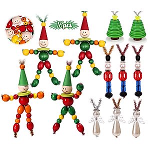 Tieshankao 16PCS Christmas Crafts for Kids - DIY Beads Ornaments Kits Include Nutcracker, Angel, Elf, Tree - Xmas Holiday Toys Gifts Stocking Stuffers Decor Party Decorations Supplies(Need Assembly)