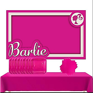 Party Decoration Suitable for Barbie Theme Party，Party Tableware Set Suitable for Pink Barbie Birthday Decoration, Include Backdrop, Tablecloth, Plates, and Napkins for Kids Birthday Party
