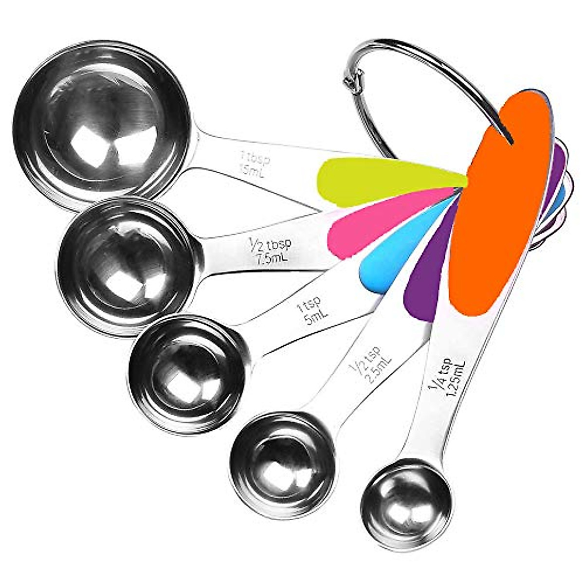 Fsdifly-Stainless Steel Measuring Spoons 5 Piece Stackable Set - Measuring Set for Cooking and Bakin (A)