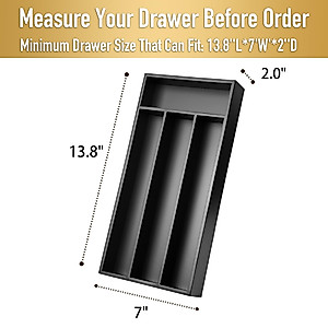 Conflech Silverware Organizer Small Bamboo Kitchen Drawer Organizer Utensil Organizer Silverware Holder Cutlery Organizer in drawer Flatware Organizer Tray (Black 4 Slots)