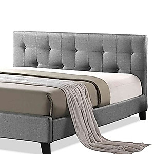 Baxton Studio Annette Linen Modern Bed with Upholstered Headboard, Full, Grey
