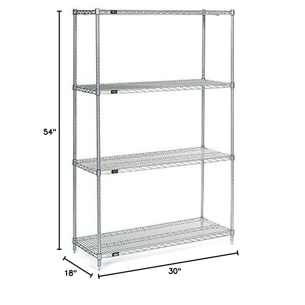 Nexel 18" x 30" x 54", 4 Tier, Poly-Z-Brite Adjustable Wire Shelving Unit, NEXGuard Anti-Microbial Agent, NSF Listed Commercial Storage Rack, Silver, Leveling feet
